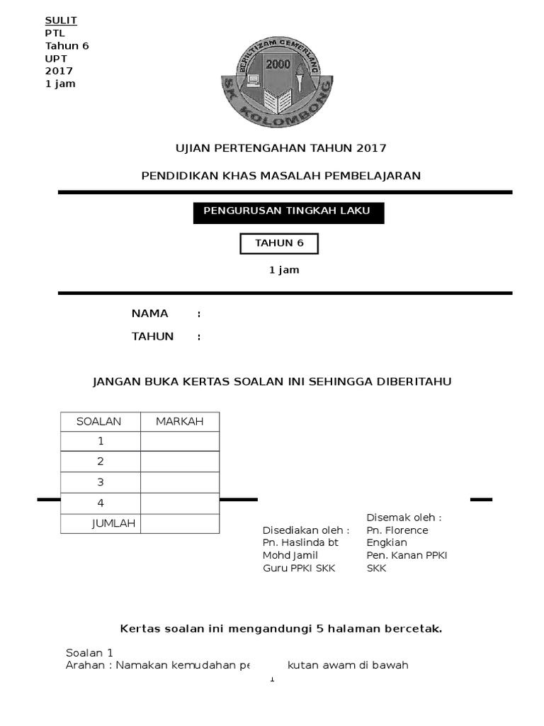 PTL Tahun 6 2017 | PDF