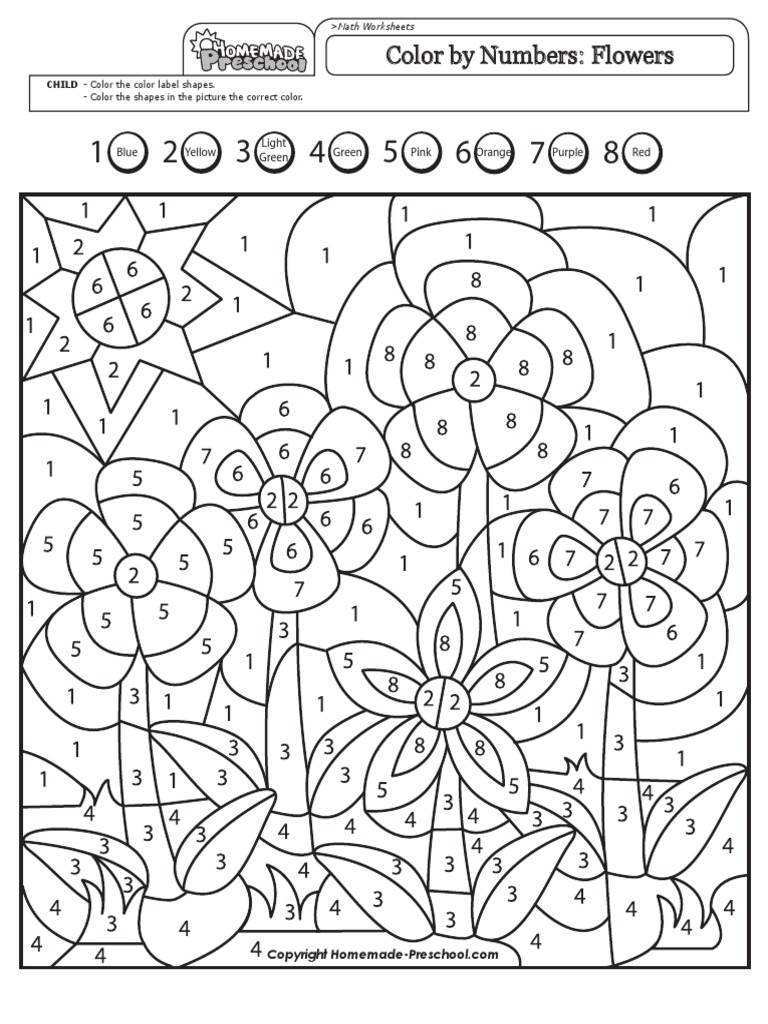 A Colorful Introduction to Flowers: A Math Worksheet on Color ...