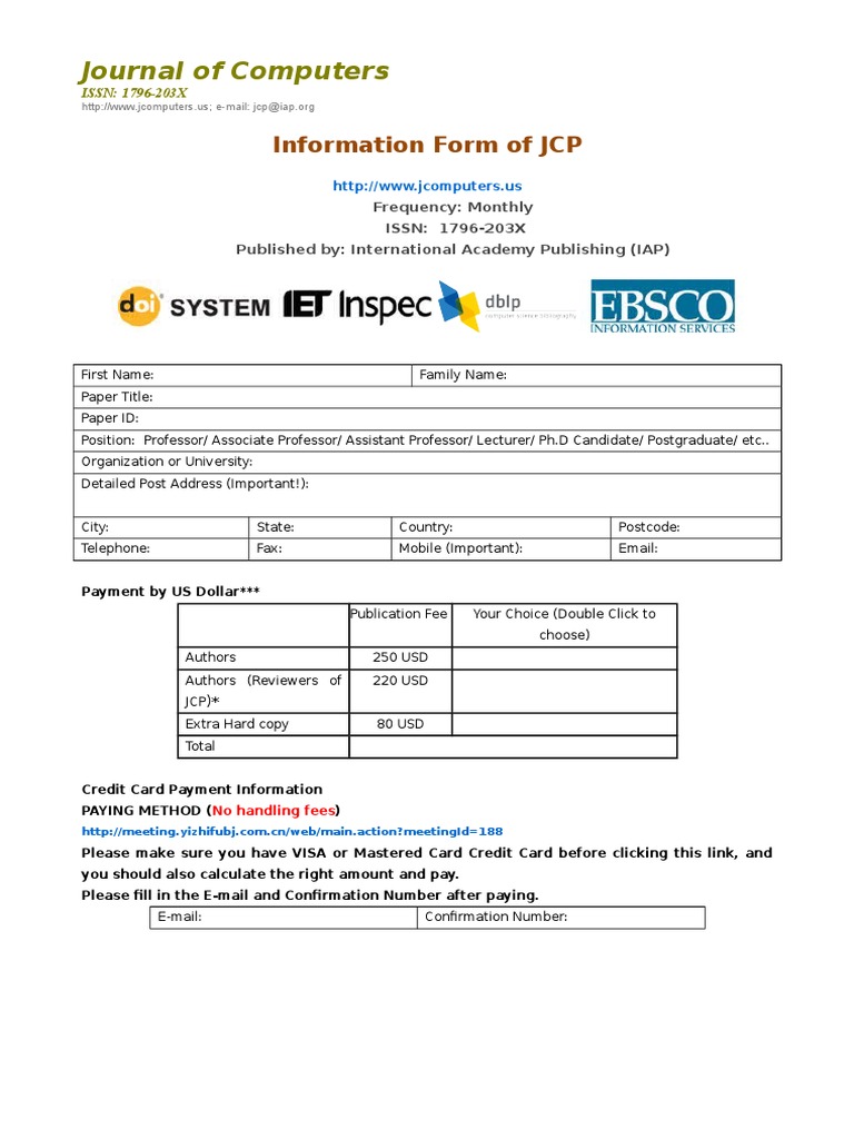Journal of Computers: Information Form of JCP | PDF
