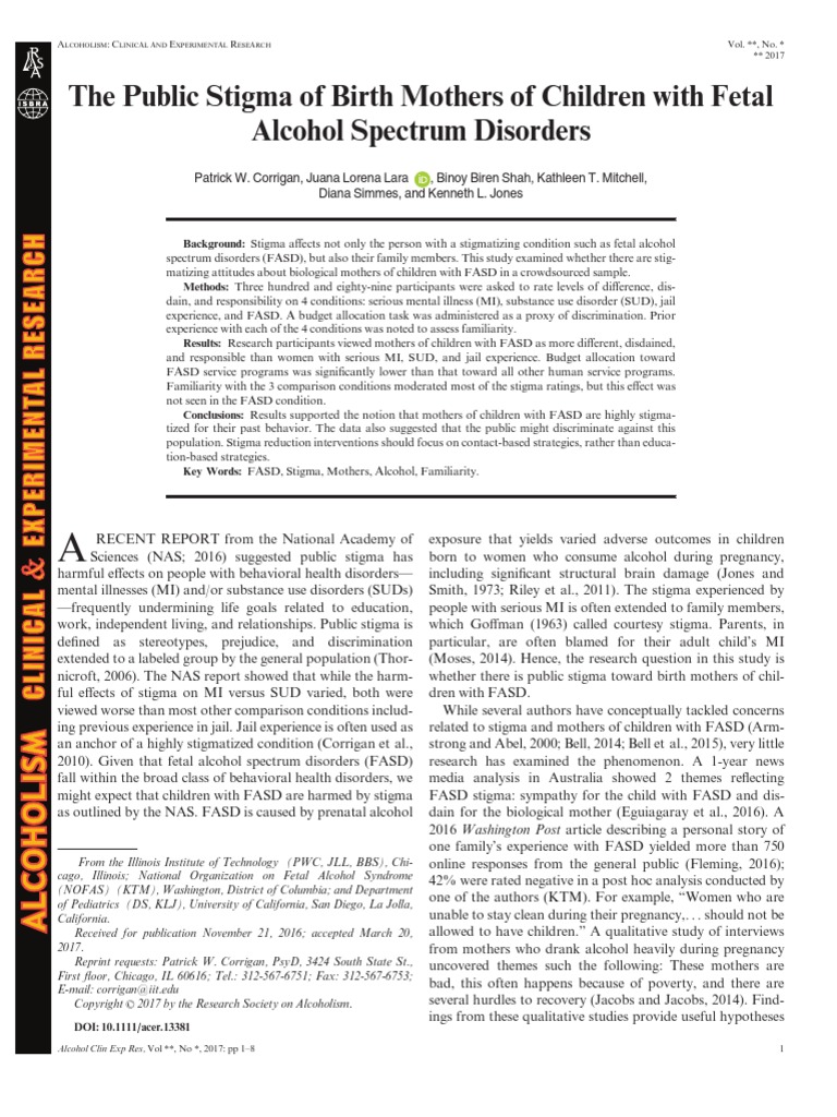 The Public Stigma of Birth Mothers of Children With FASD | PDF | Social ...