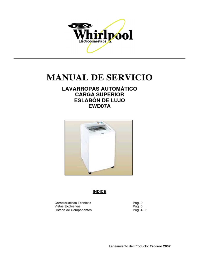 Manual de Servicio Lavadora Whirlpool EWD07A | PDF | Naturaleza