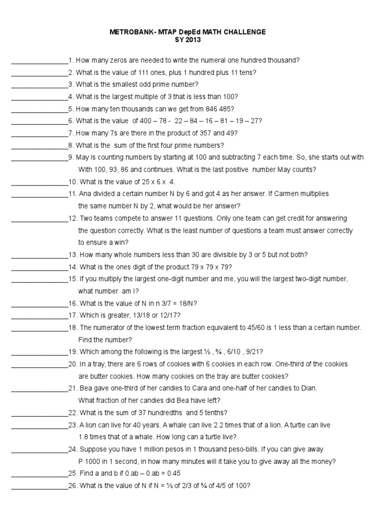 Mtap Gr 4 Reviewers 2002-2013 | Fraction (Mathematics) | Mathematical ...