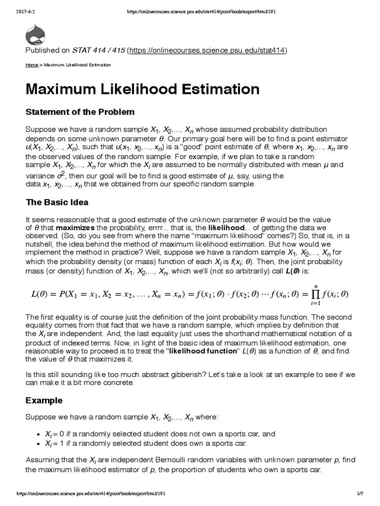 Maximum Likelihood | PDF | Normal Distribution | Estimation Theory