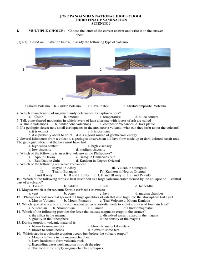 3rd Final Exam Sci 9 2017 | PDF | Volcano | Climate