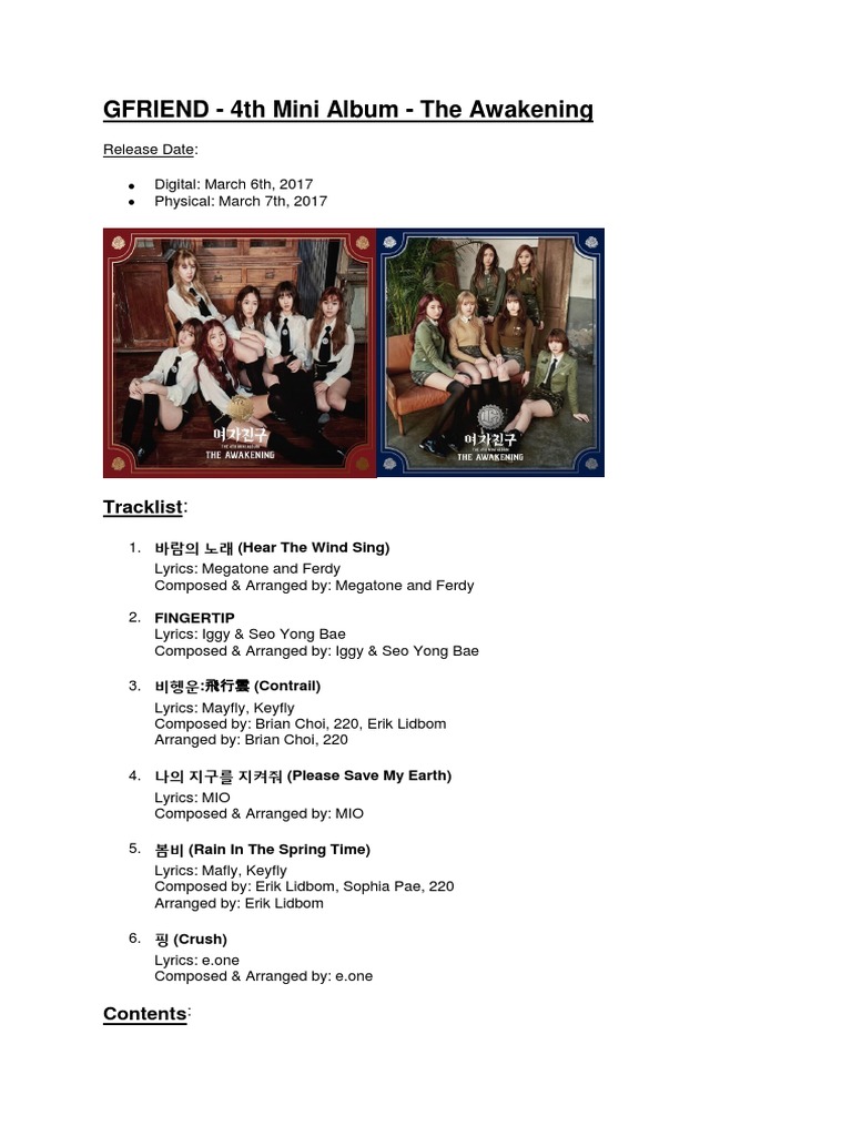 GFRIEND - 4th Mini Album - The Awakening: Tracklist | PDF