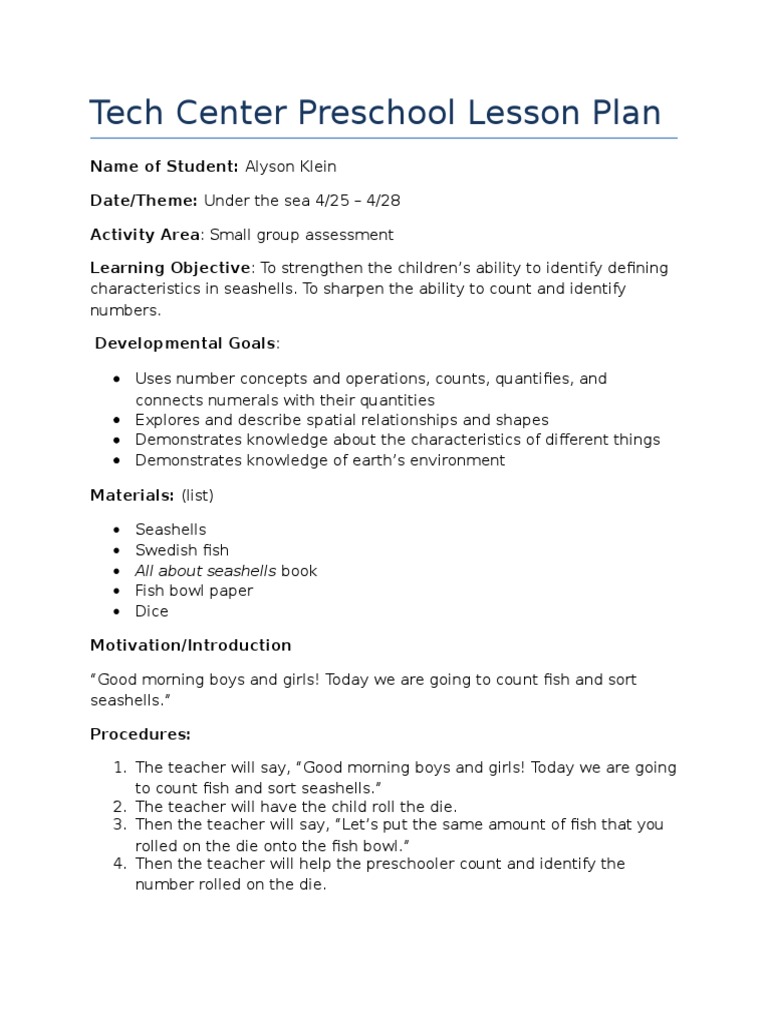 Lesson Plan Template Under The Sea | PDF | Lesson Plan | Teaching