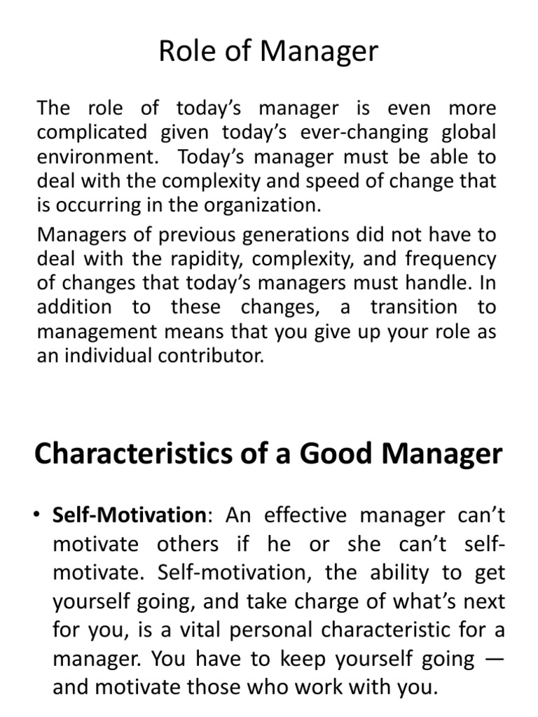 Role of Manager | PDF | Leadership | Motivation