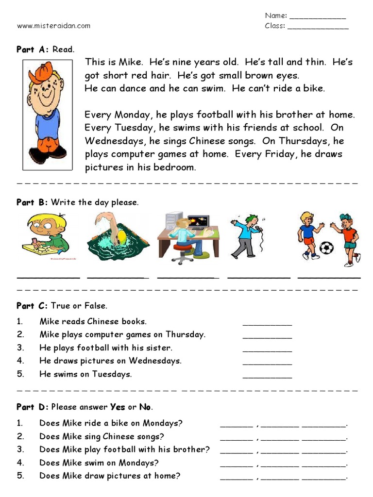 Days of the Week Reading Comprehension | PDF