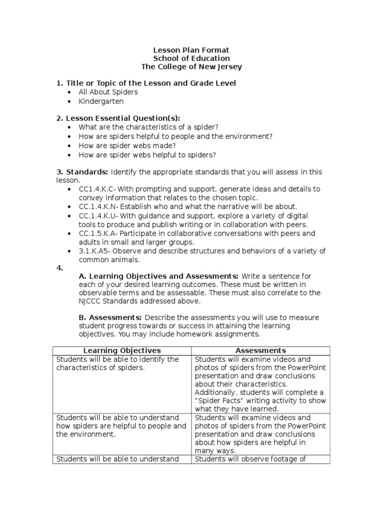 Spiderlessonplan | Download Free PDF | Spider Web | Educational Assessment
