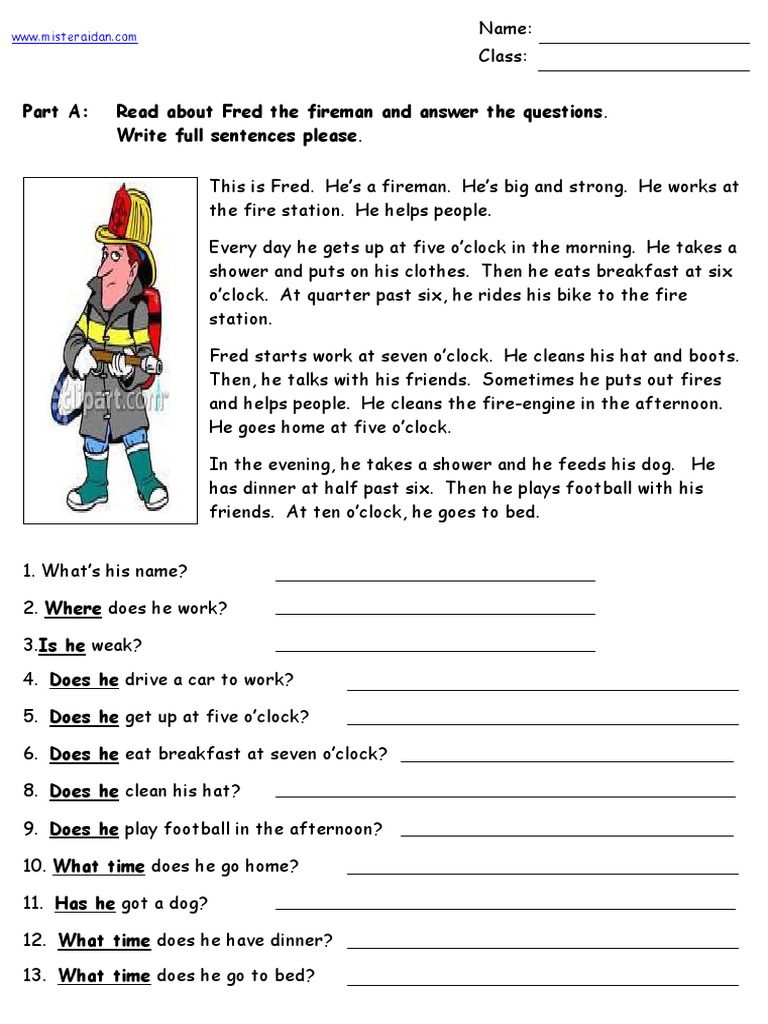 Fred the Fireman: Reading Comprehension | PDF