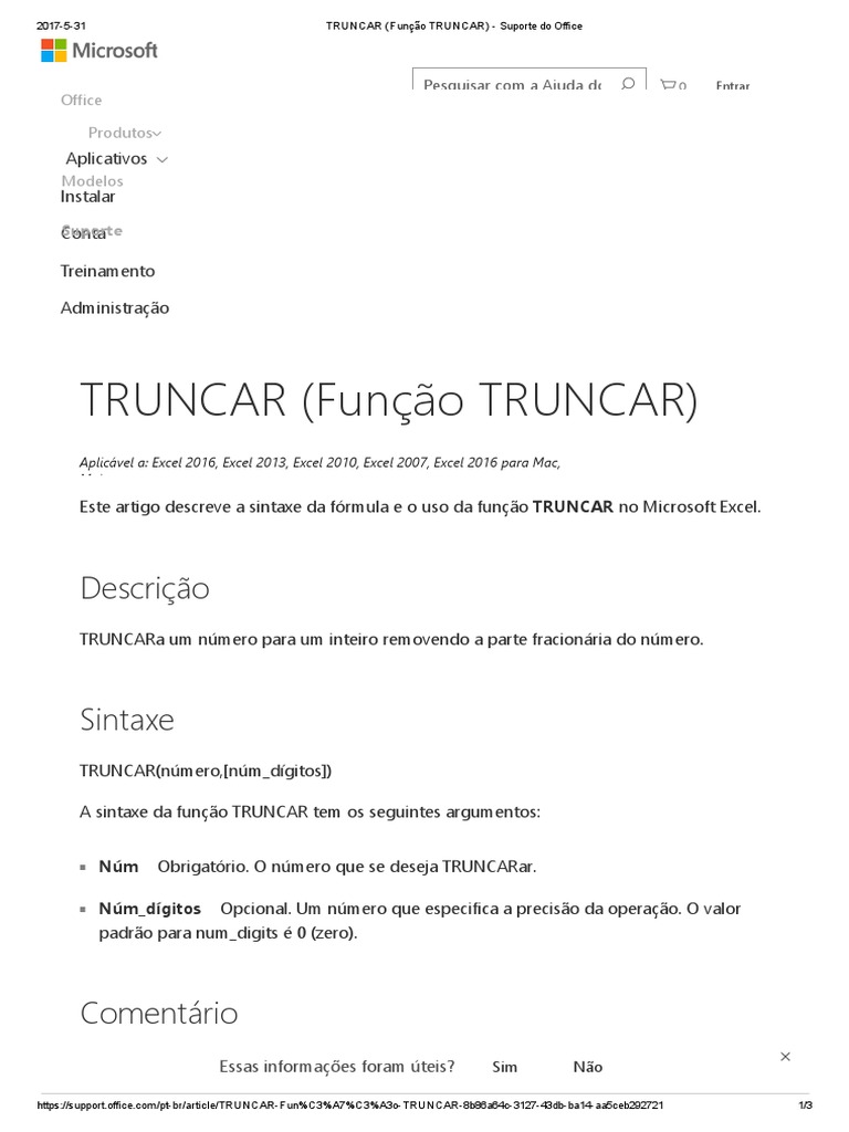 TRUNCAR (Função TRUNCAR) | PDF | Microsoft Excel | Microsoft