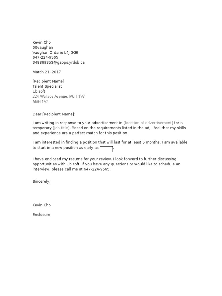 Cover Letter For Temporary Position | PDF