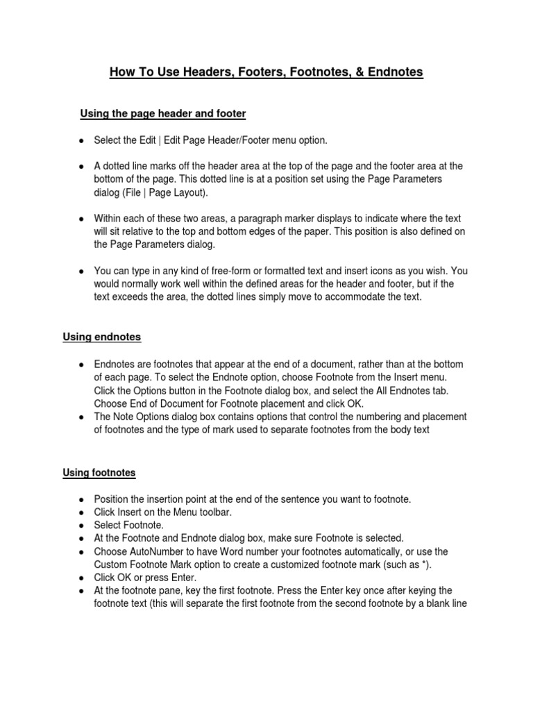 How To Use Headers, Footers, Footnotes, & Endnotes: Using The Page ...