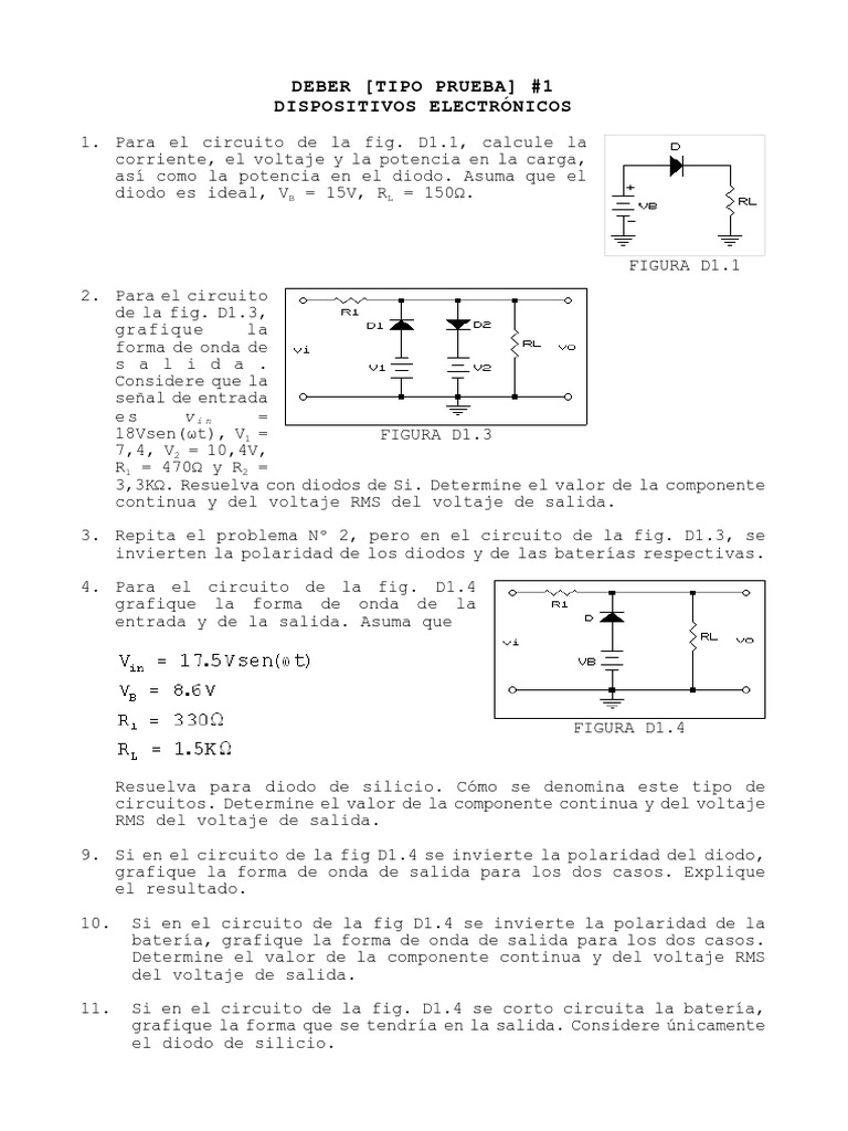 Ejercicios de Diodos | PDF | Diodo | Energia electrica