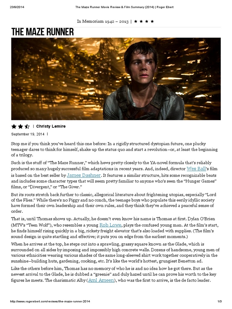 The Maze Runner: 2014 Movie Review | PDF | Leisure