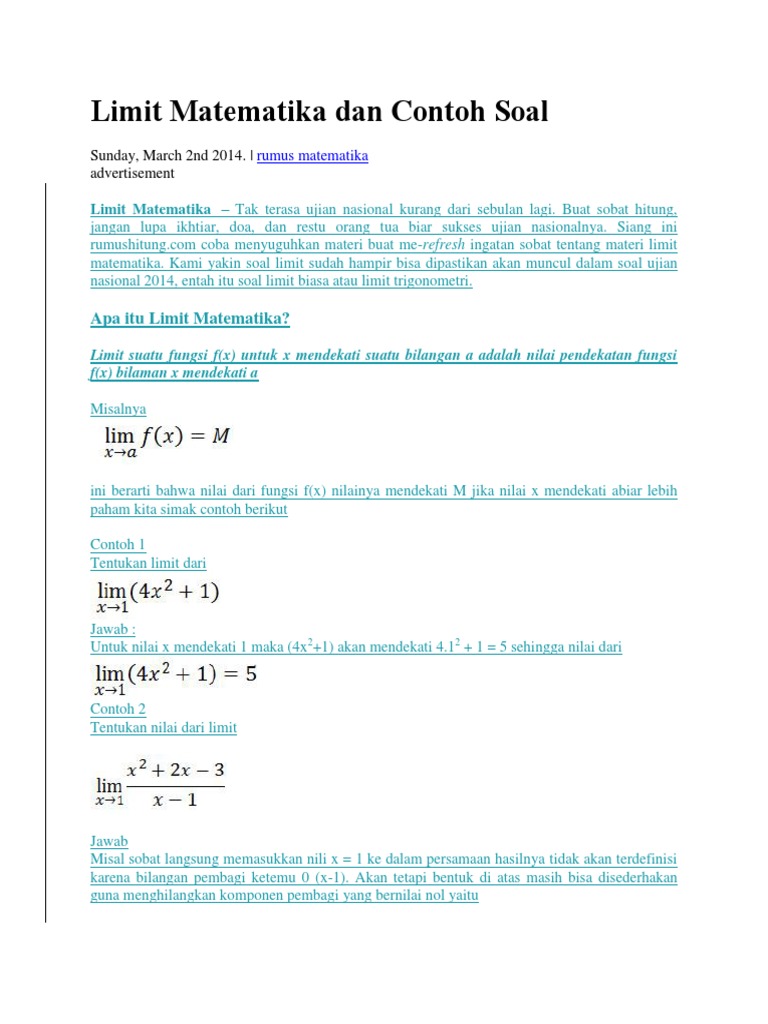 Materi dan Contoh Soal Limit Matematika | PDF | Metode & Bahan Ajar