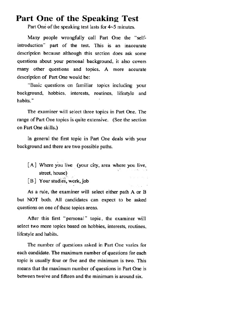 Ielts Speaking Part One | PDF