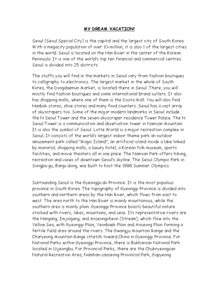 My Dream Vacation | PDF | Seoul | Leisure