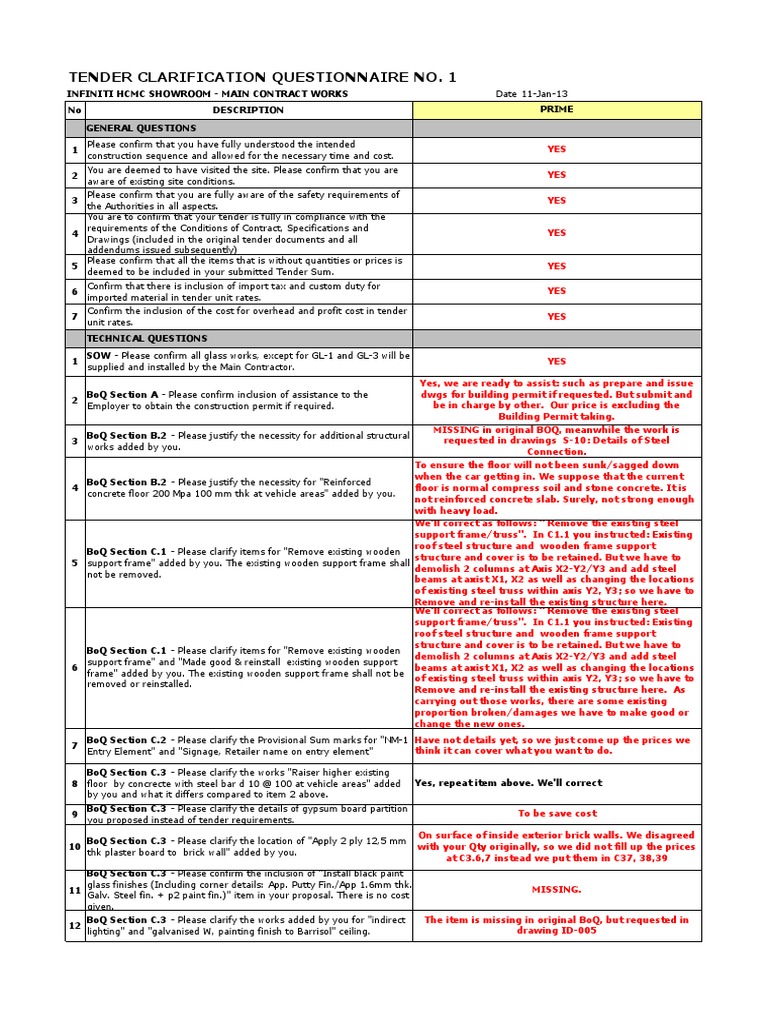 Tender Questionaires | PDF | Demolition | General Contractor