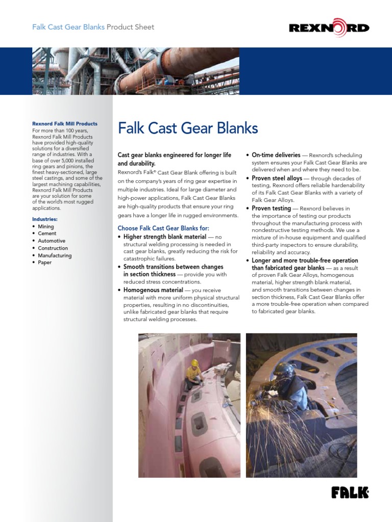 GR5-018 - Falk Cast Gear Blanks - Product Sheet | PDF | Alloy | Steel
