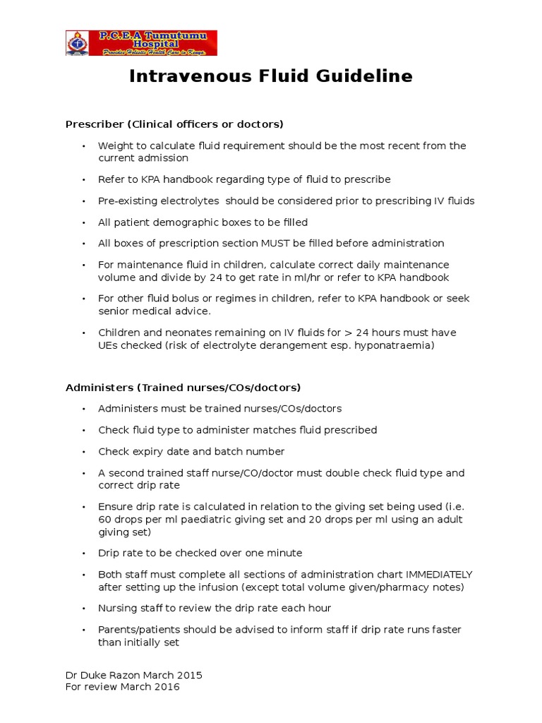 Intravenous Fluid Guideline-1 | PDF | Intravenous Therapy | Medical Prescription