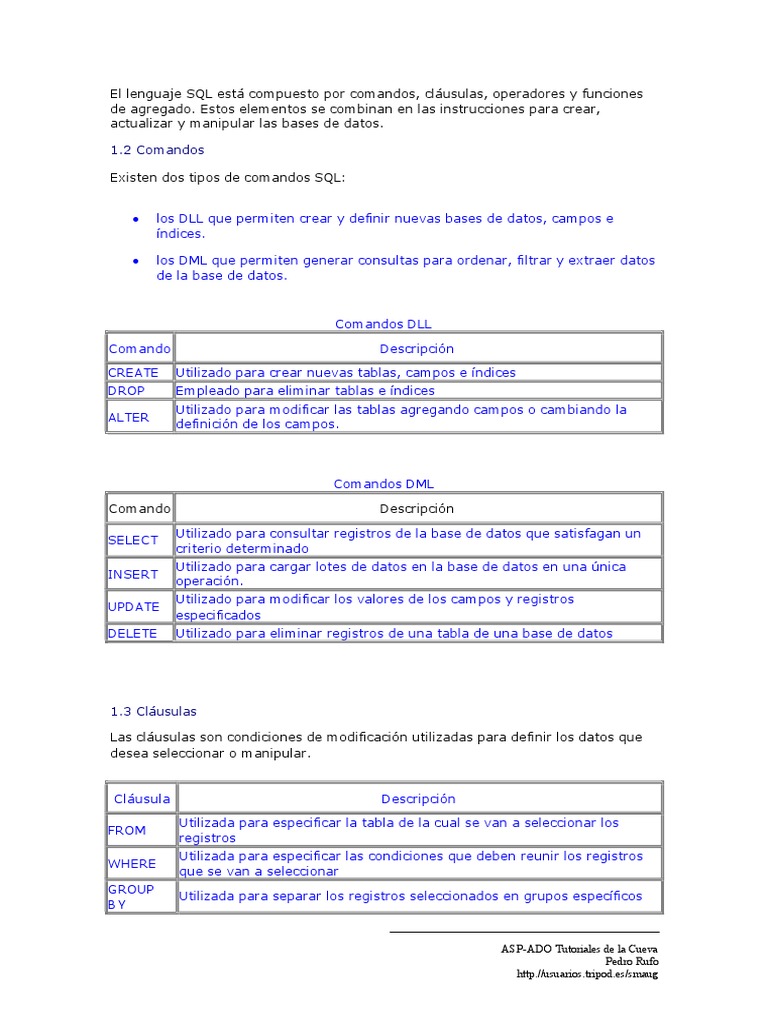 Comandos SQL | PDF | SQL | Modelo de datos