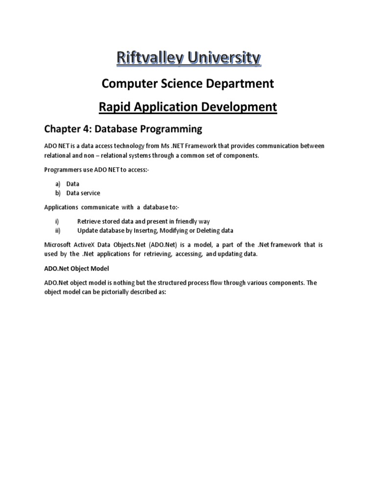 Computer Science Department Rapid Application Development Chapter 4 Database Programming Pdf 