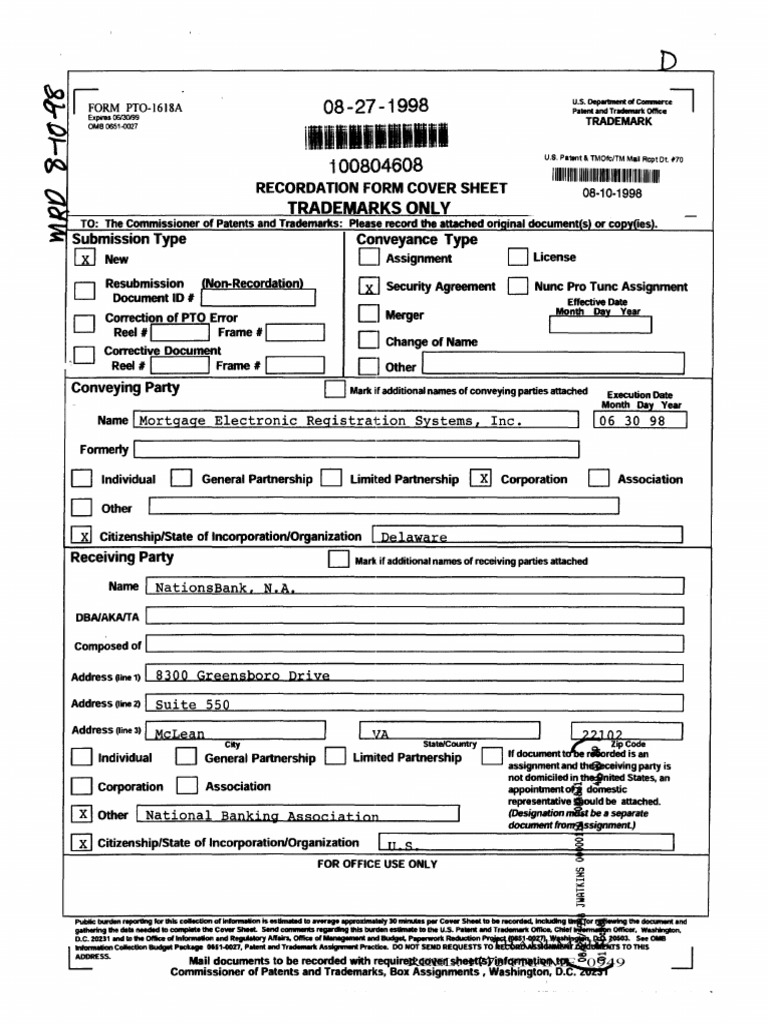 Mers Nationsbank Security Agreement - Assignment-Tm-1773-0949 | PDF ...
