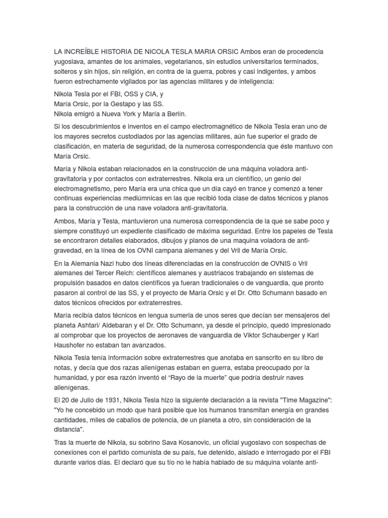 La Increíble Historia de Nicola Tesla Maria Orsic Ambos Eran de ...