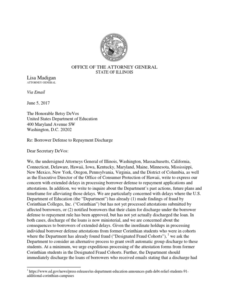 Final Borrower Defense Multistate Letter | Liability (Financial ...