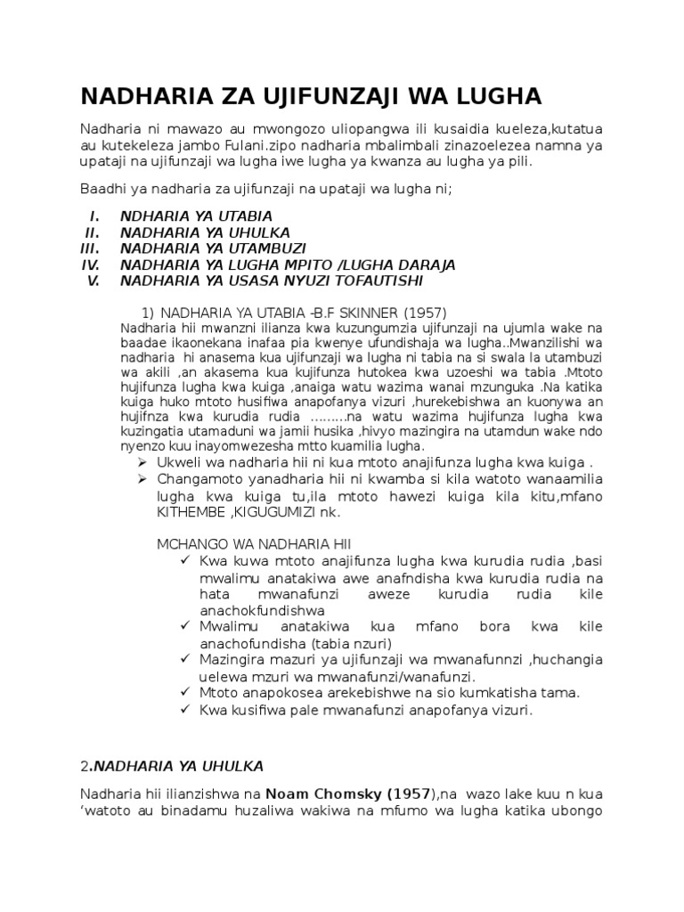 Nadharia Za Ujifunzaji Wa Lugha | PDF