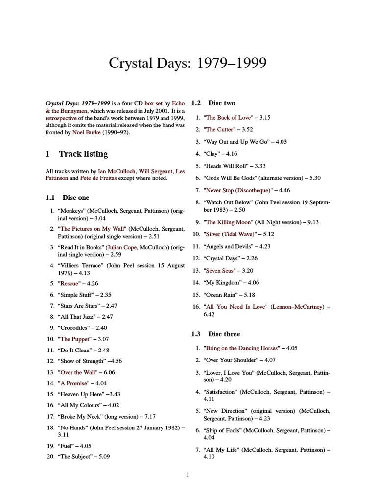 Crystal Days 1979-1999 | PDF | British Musical Groups | Rock Music