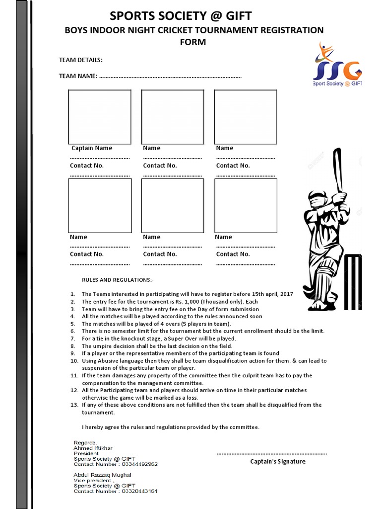 Boys Indoor Night Cricket Tournament Registration | PDF | Sports ...