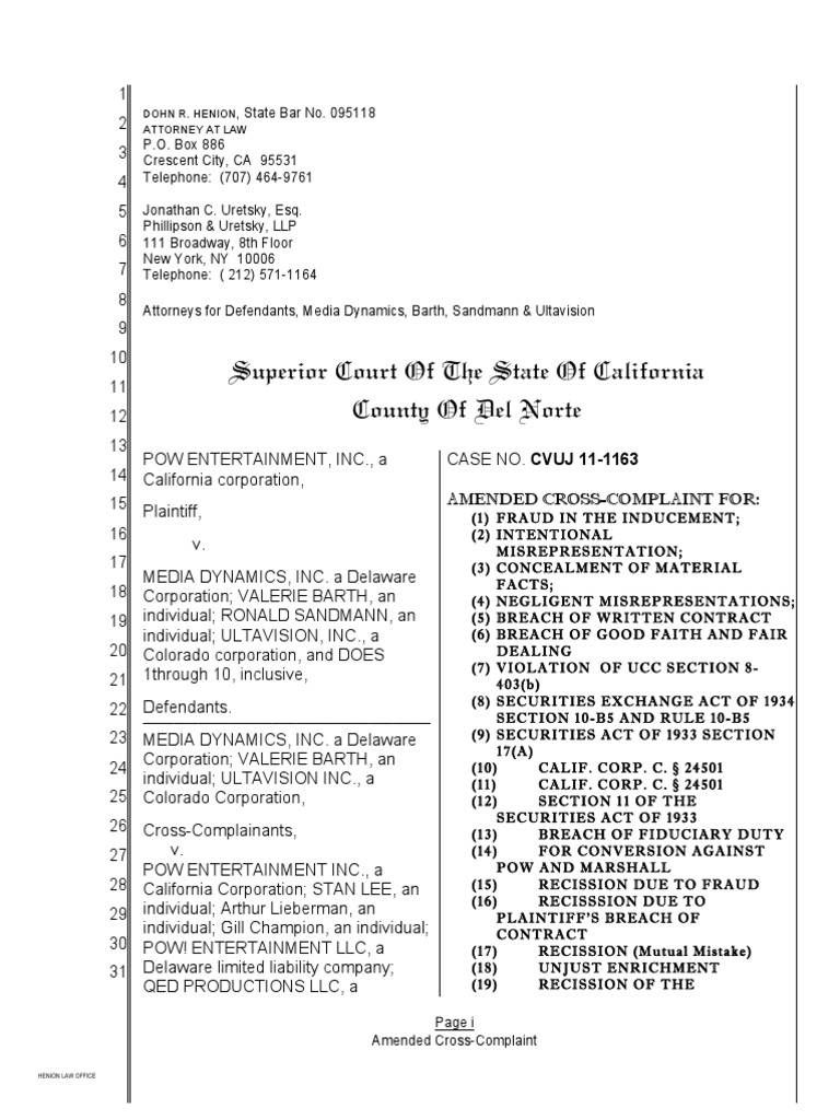CASE NO. CVUJ 11-1163 Amended Cross Complaint Final | PDF | Limited Liability Company | Bankruptcy