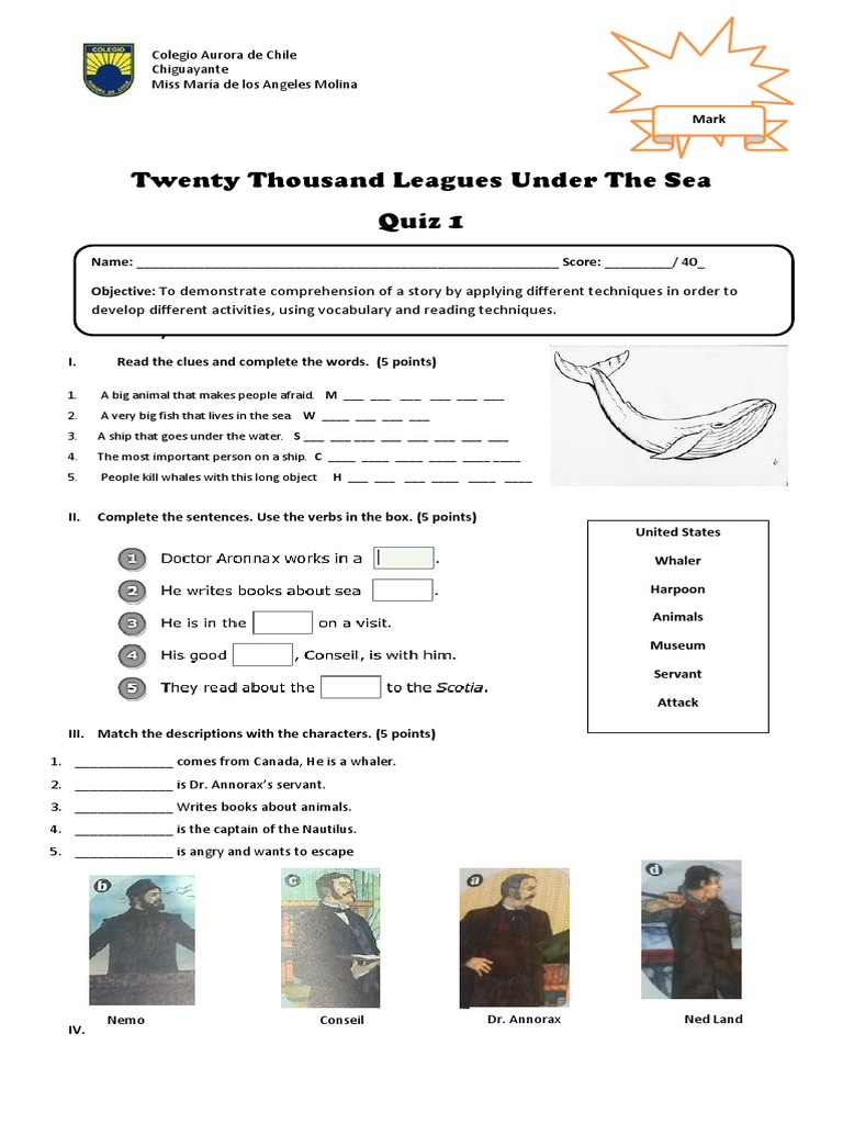 Quiz on Twenty Thousand Leagues | PDF | Nautilus (Verne)