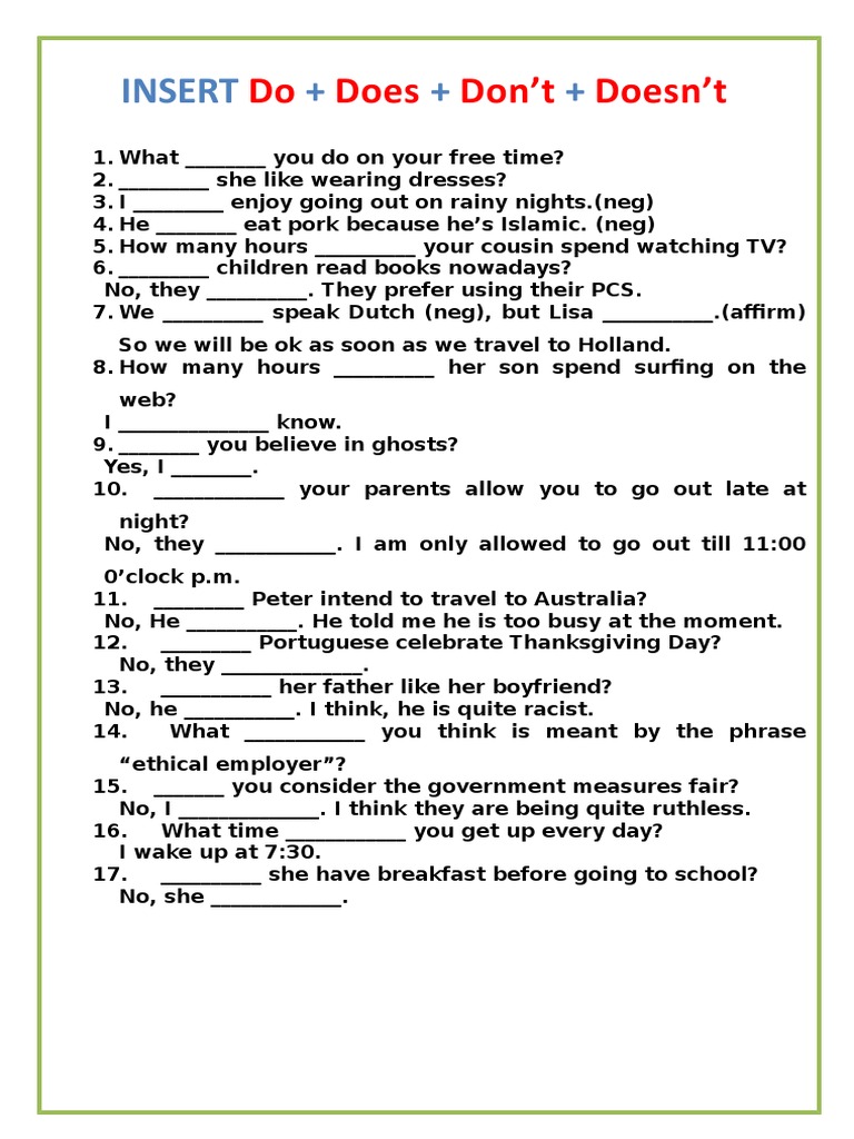 Do/Don't Exercises Worksheet | PDF | Language Arts & Discipline | Self ...