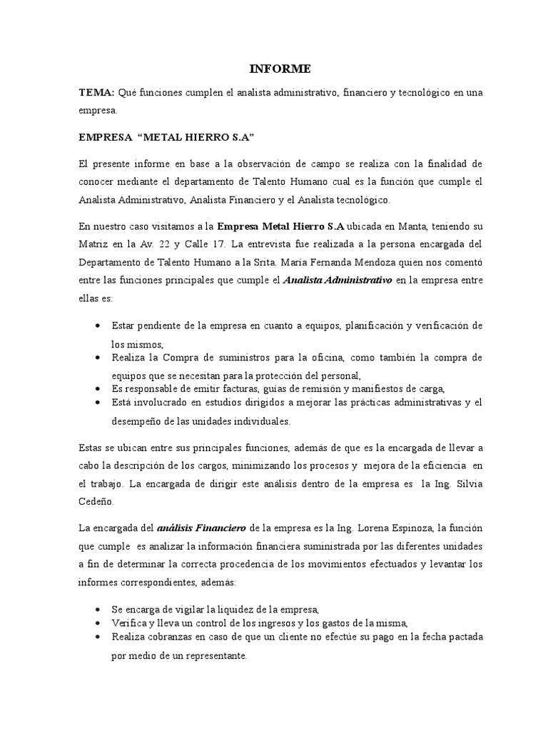 Funciones Del Analista Financiero y Tecnologico | PDF | Business ...