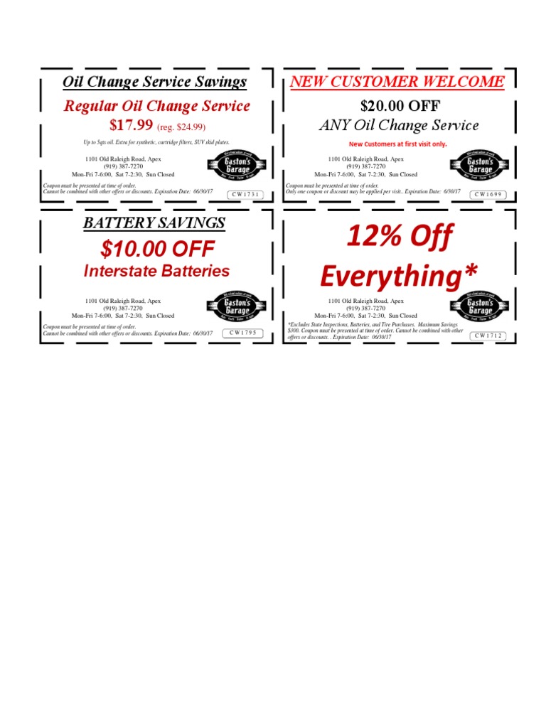 12% Off Everything : Regular Oil Change Service | PDF | Coupon ...