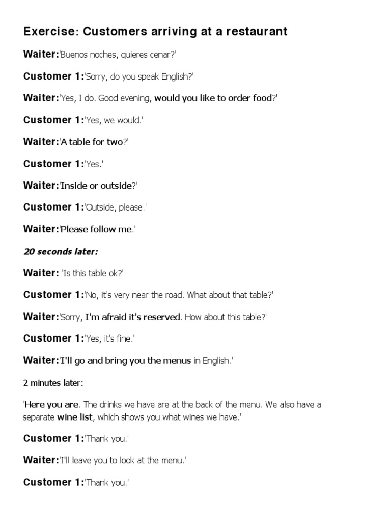 Restaurant Dialogue - PART 1 Customers Arriving at A Restaurant ...