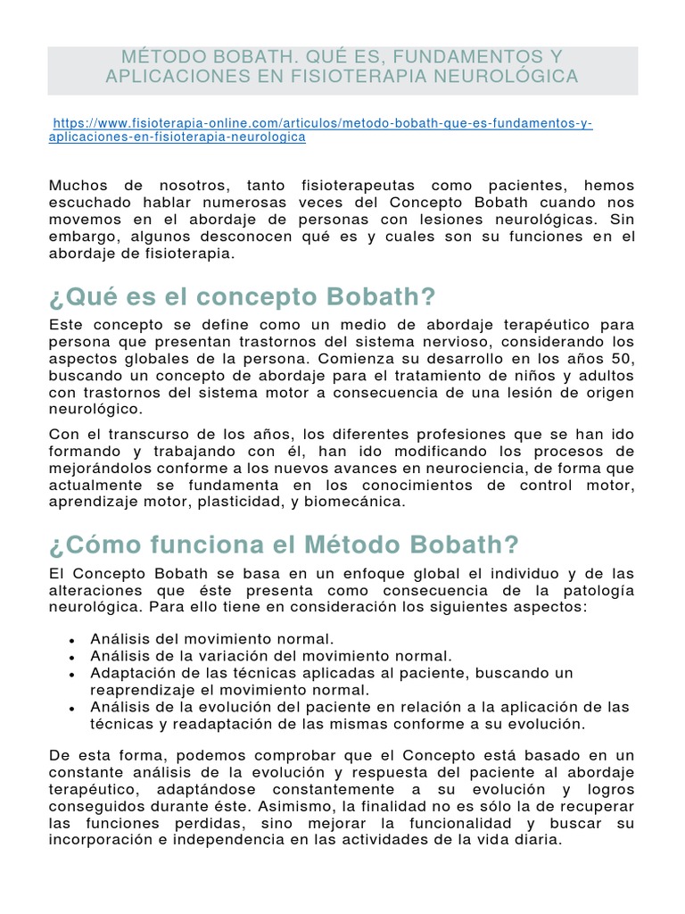 MÉTODO BOBATH Aplicaciones | PDF | Neurociencia | Ciencia cognitiva