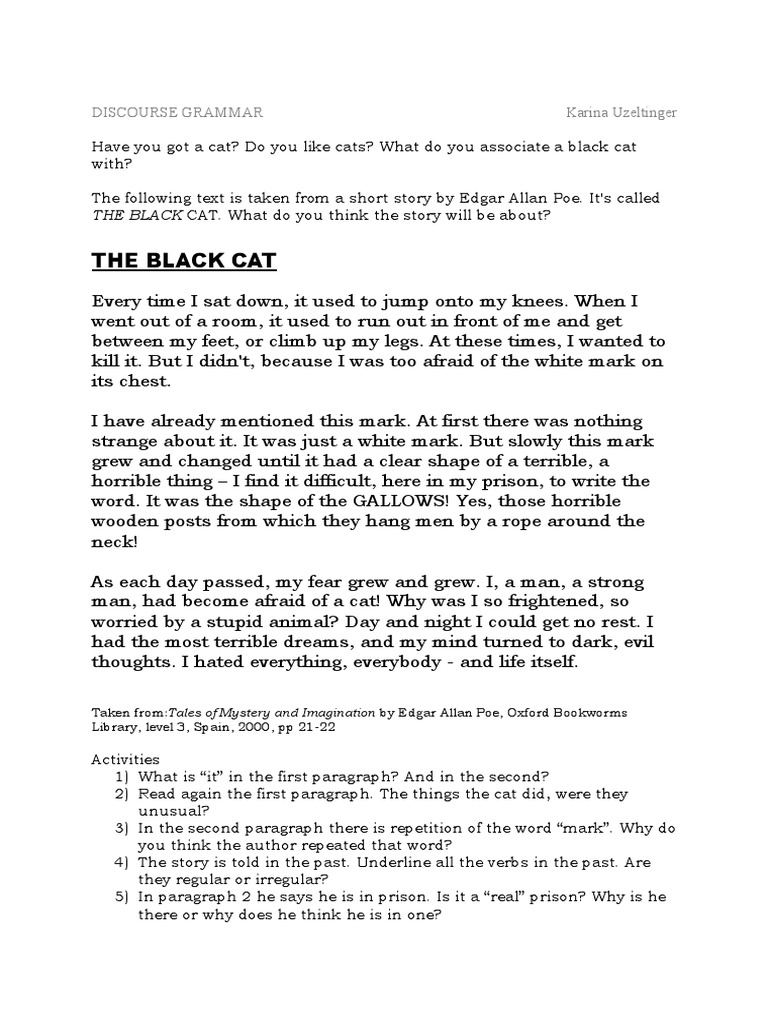 Discourse Grammar The Black Cat | PDF | Grammar | Language Mechanics