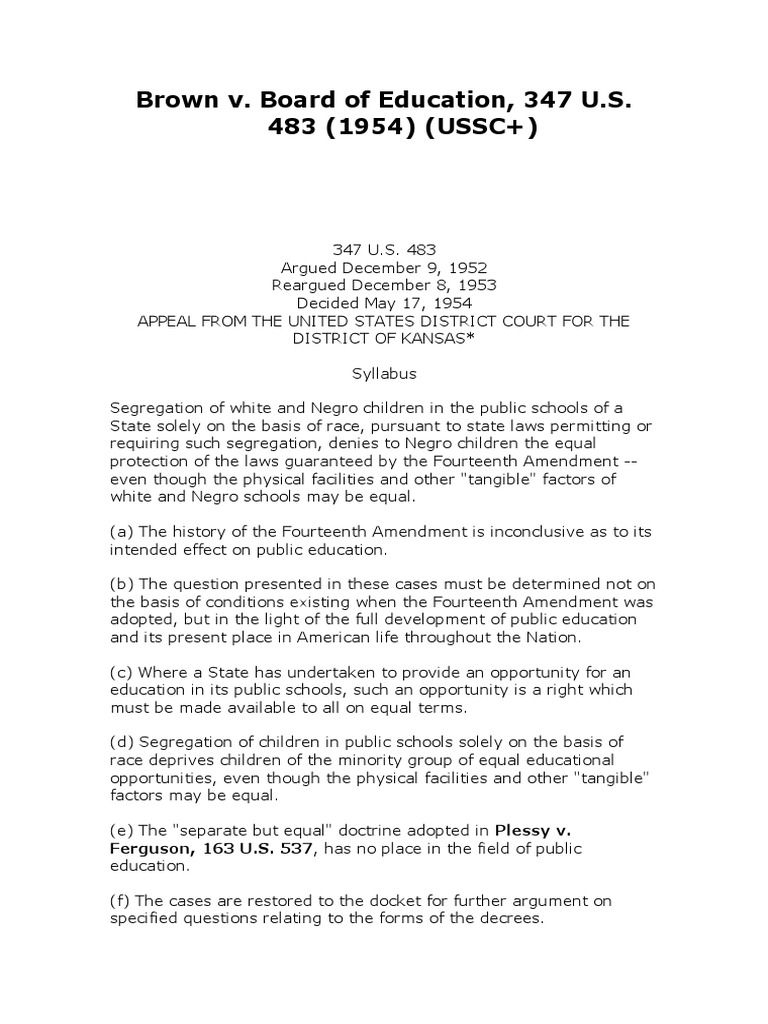 Brown Vs Board of Education | PDF | Brown V. Board Of Education ...