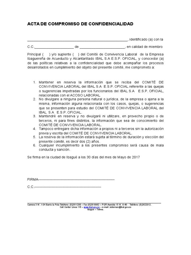 Acta de Compromiso de Confidencialidad | PDF | Negocios | Informática