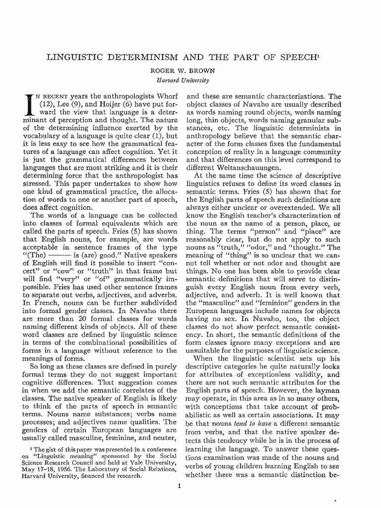 Linguistic Determinism in Parts of Speech | PDF | Grammatical Gender ...
