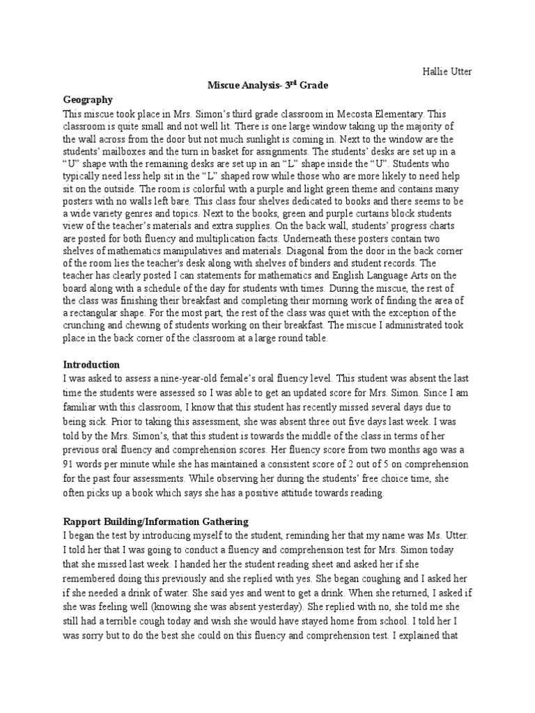 Miscue Analysis-3 Grade Geography | Download Free PDF | Reading ...