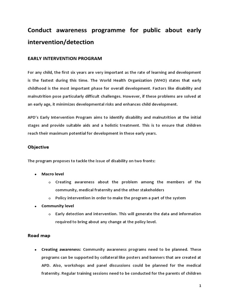 Conduct Awareness Programme For Public About Early Intervention ...