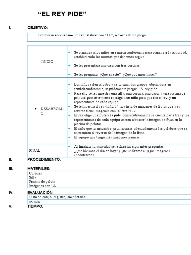 Juego "El Rey Pide" para Niños | PDF | Ocio | Science