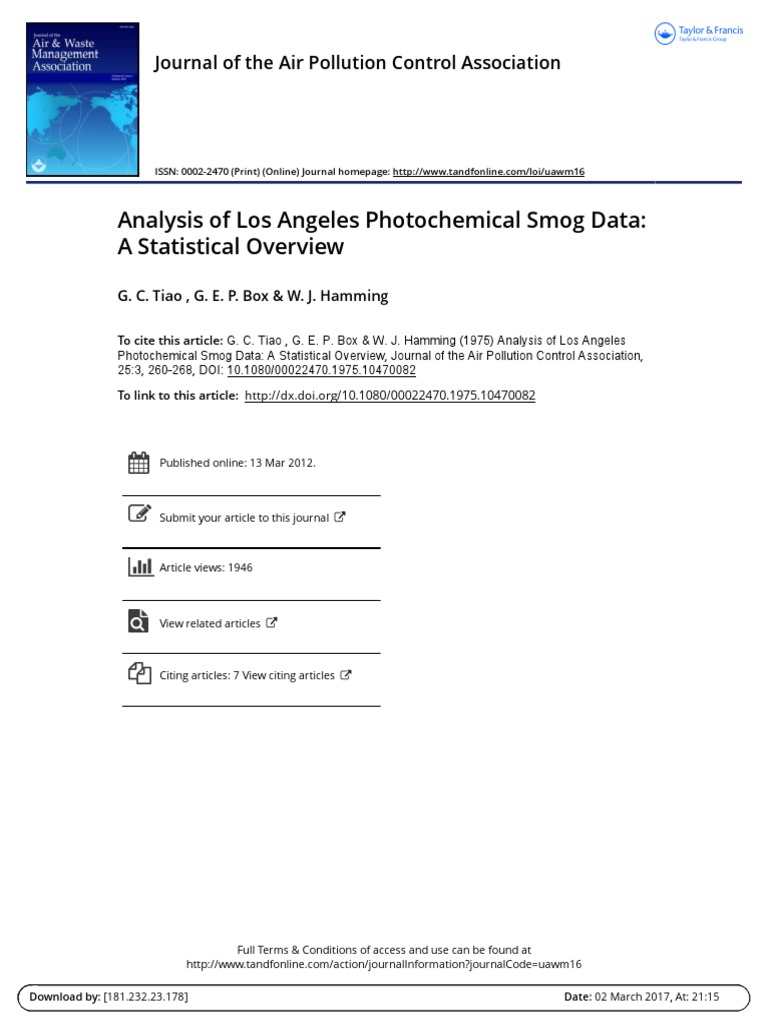 Analysis of Los Angeles Photochemical Smog Data A Statistical Overview ...