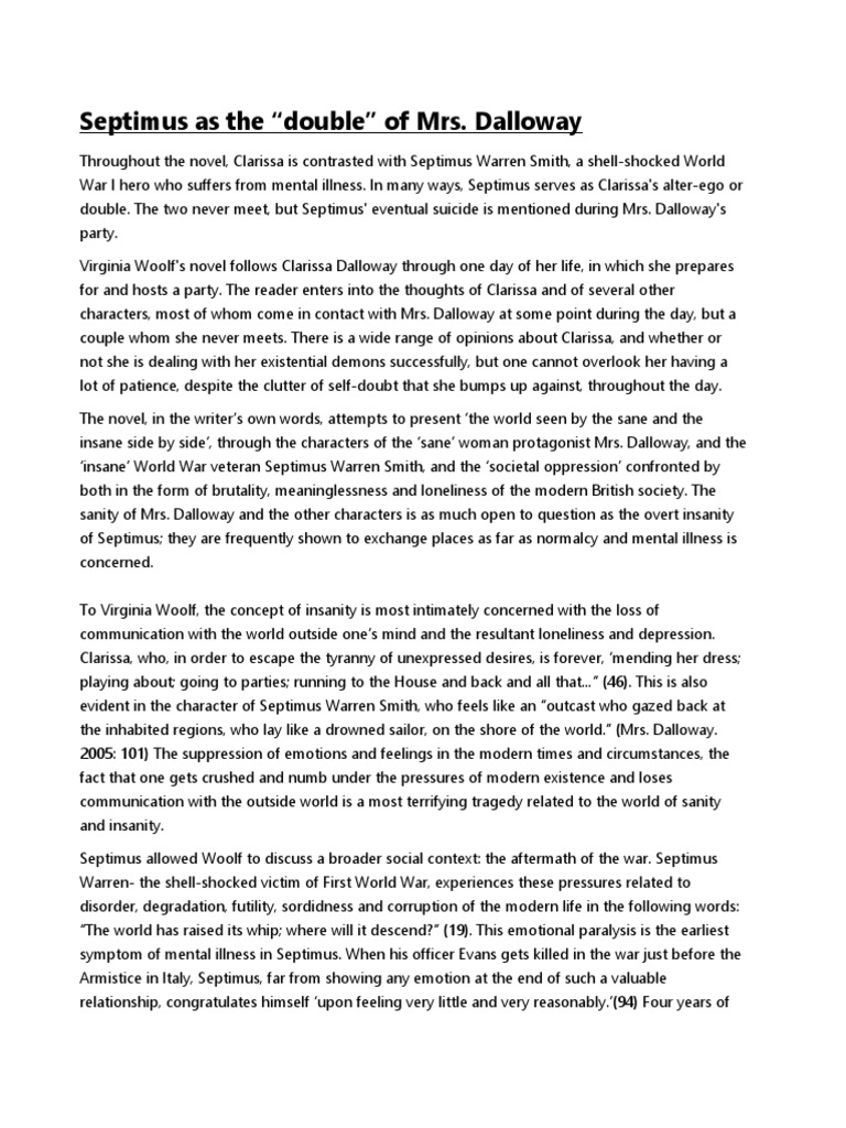 Septimus Warren Smith As The Double of M | PDF | Mrs Dalloway | Psychology