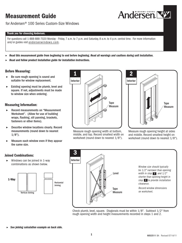 Andersen Measurement Guide Tear Pad 100 Series Window 9052511 | PDF ...